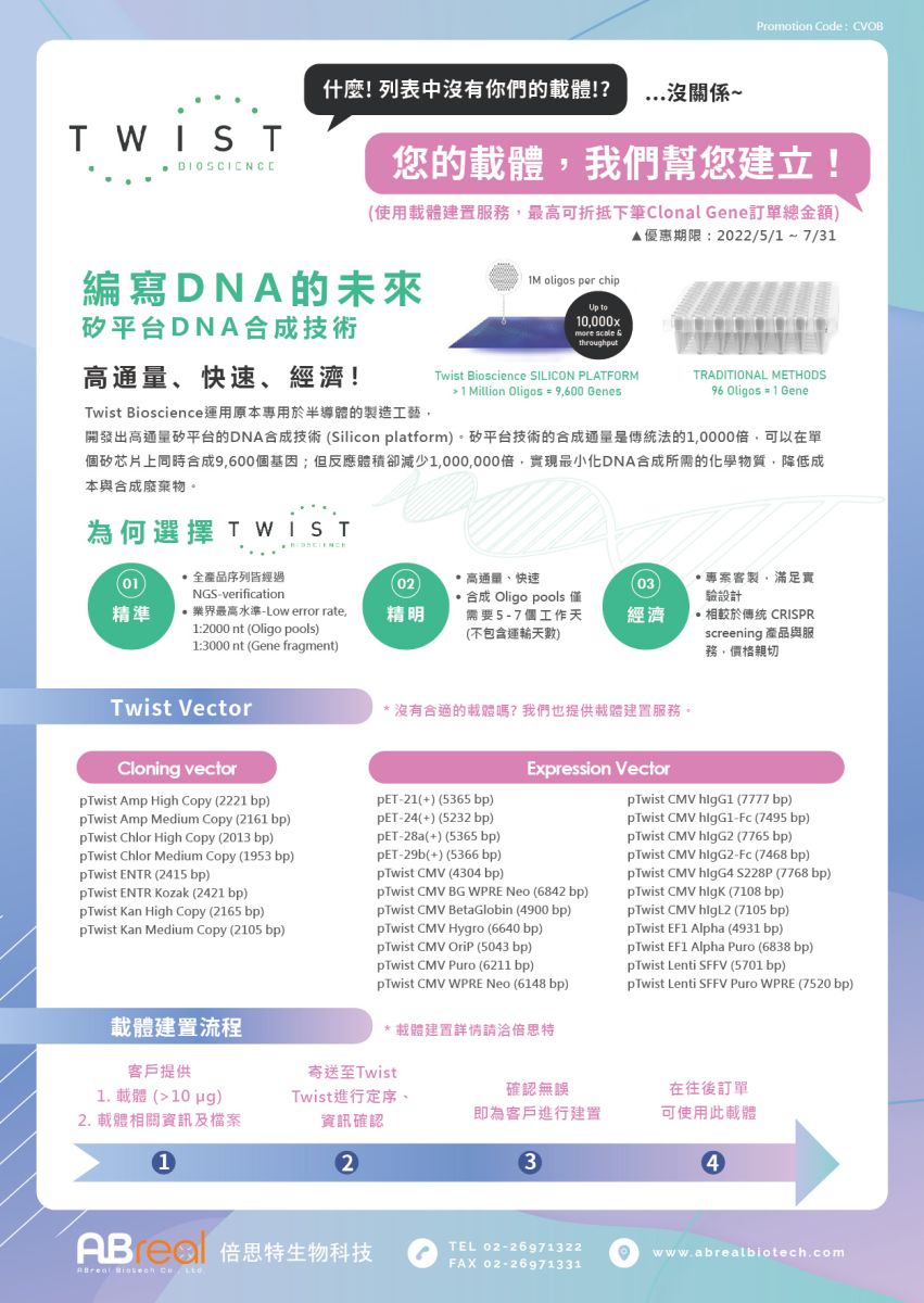 Twist Bio.載體建置服務！